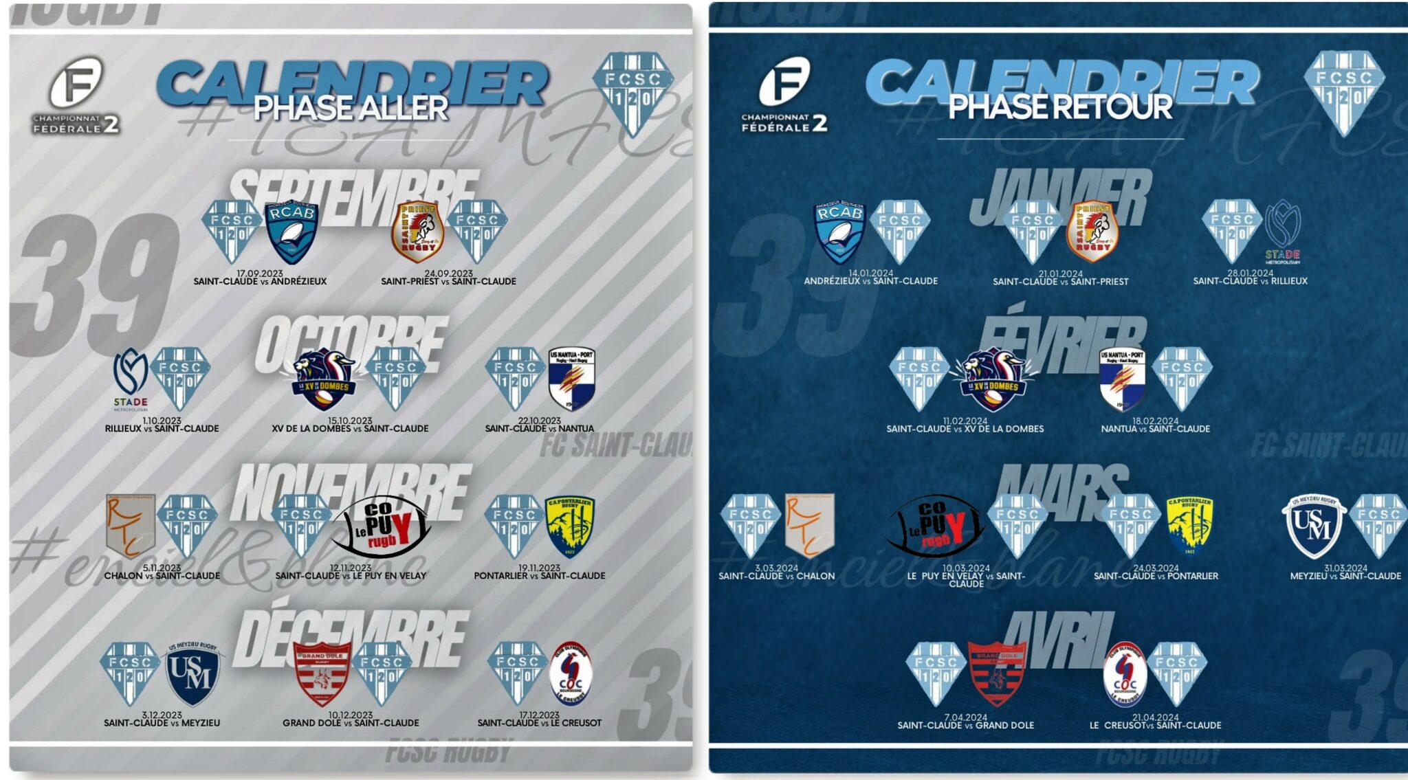Le calendrier – FCSC Saint-Claude rugby